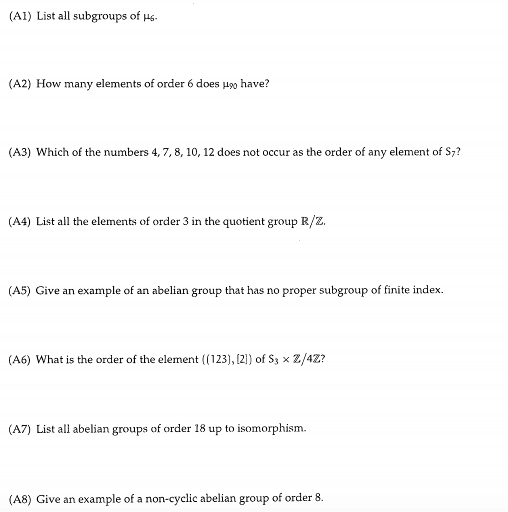 Solved (A1) List all subgroups of H (A2) How many elements | Chegg.com
