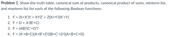 Solved Problem 1 Show The Truth Table Canonical Sum Of