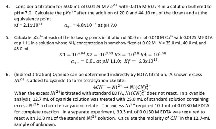 Solved 4. Consider a titration for 50.0 mL of 0.0129 M Fe2+ | Chegg.com