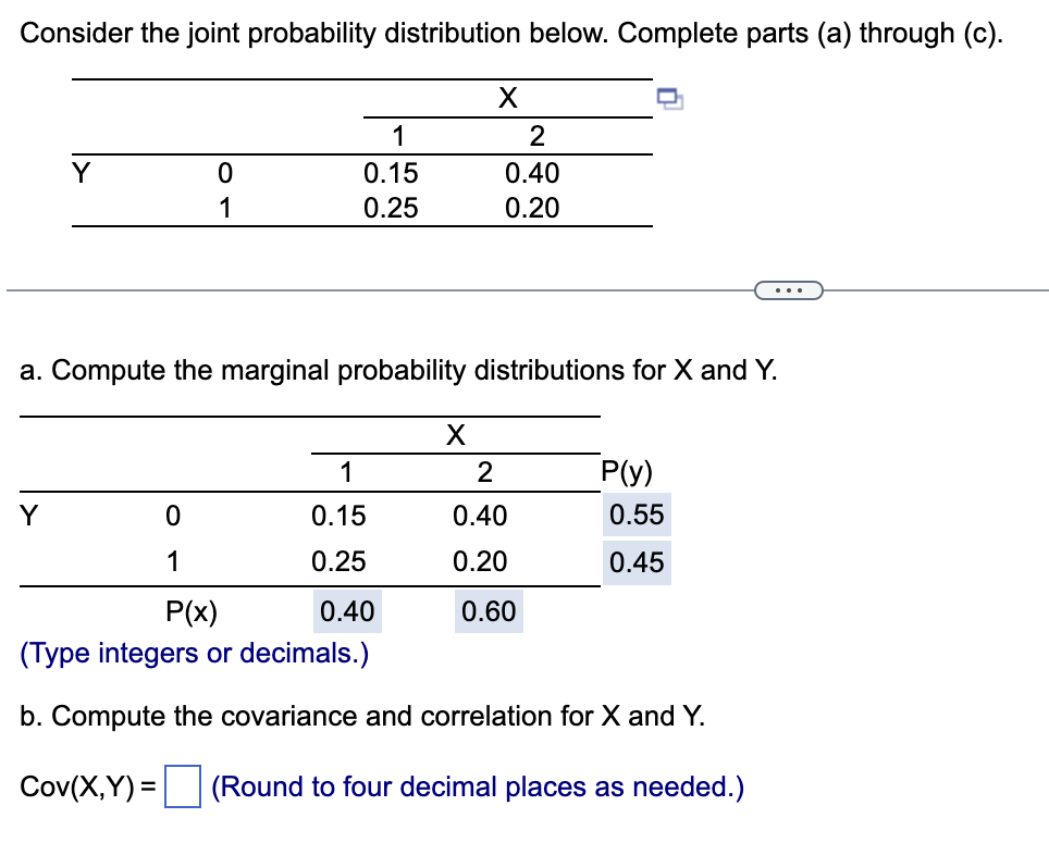 Solved Consider the joint probability distribution below. | Chegg.com