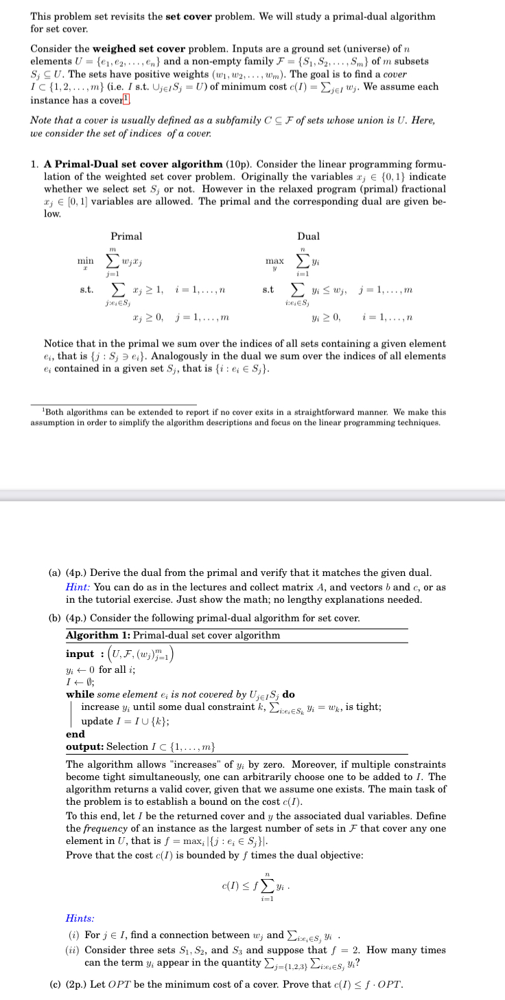 Solved This problem set revisits the set cover problem. We | Chegg.com