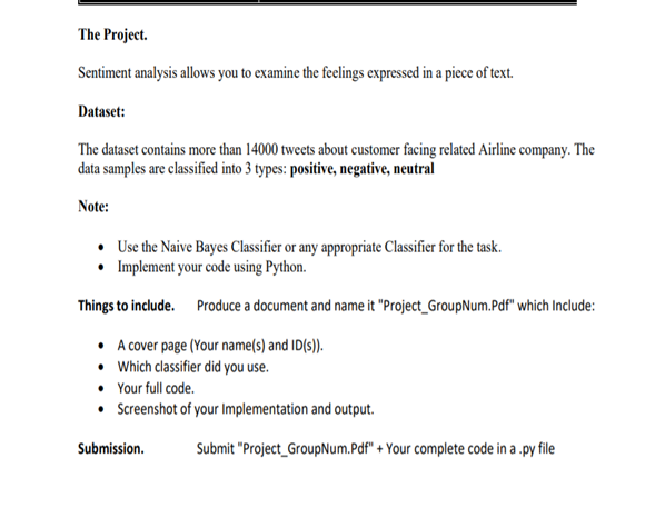 The Project. Sentiment analysis allows you to examine | Chegg.com