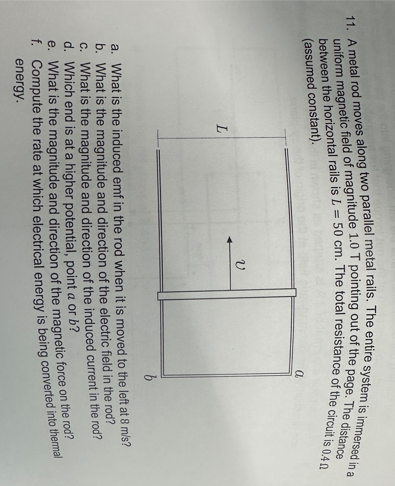 Solved 11. A metal rod moves along two parallel metal rails. | Chegg.com