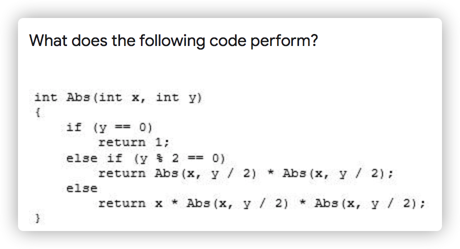Solved What does the following code perform? int Abs (int x, | Chegg.com