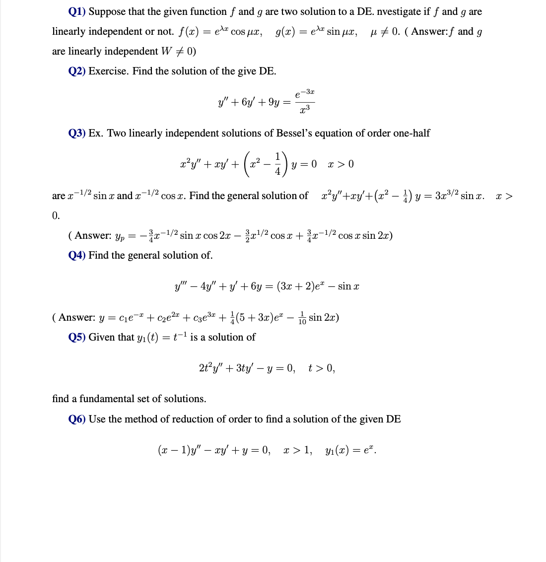 Solved Q1) ﻿Suppose that the given function f ﻿and g ﻿are | Chegg.com