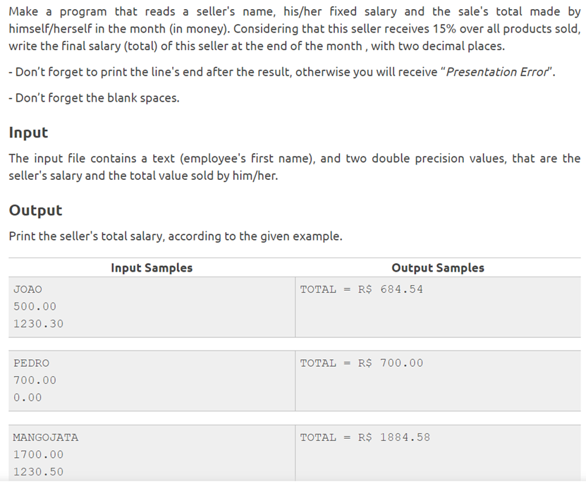 Solved Make a program that reads a seller's name, his/her | Chegg.com