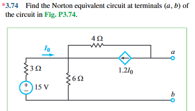 Solved *3.74 Find the Norton equivalent circuit at terminals | Chegg.com