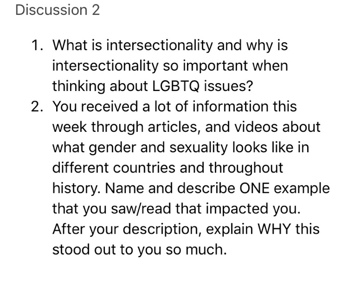 Discussion 2 1. What is intersectionality and why is | Chegg.com