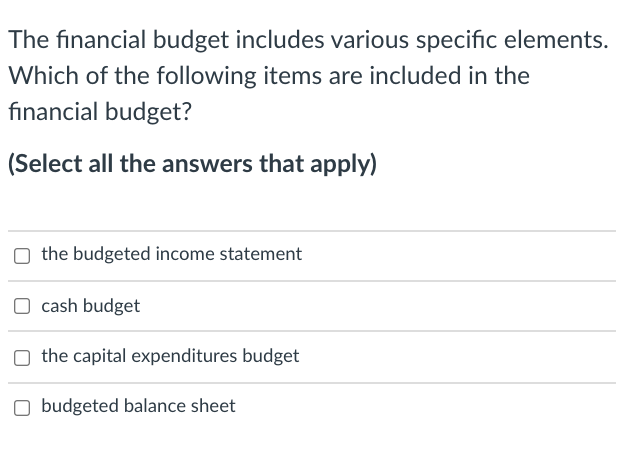 Solved Which of the following is NOT a benefit of budgeting. | Chegg.com