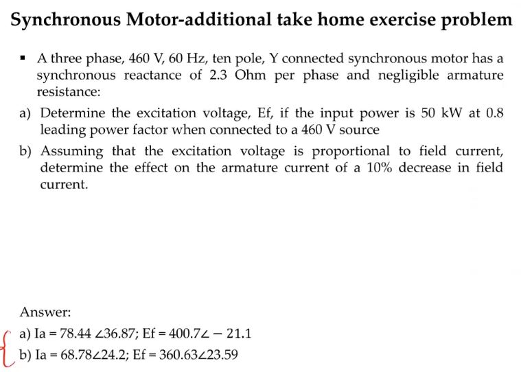 Solved Synchronous Motor-additional take home exercise | Chegg.com