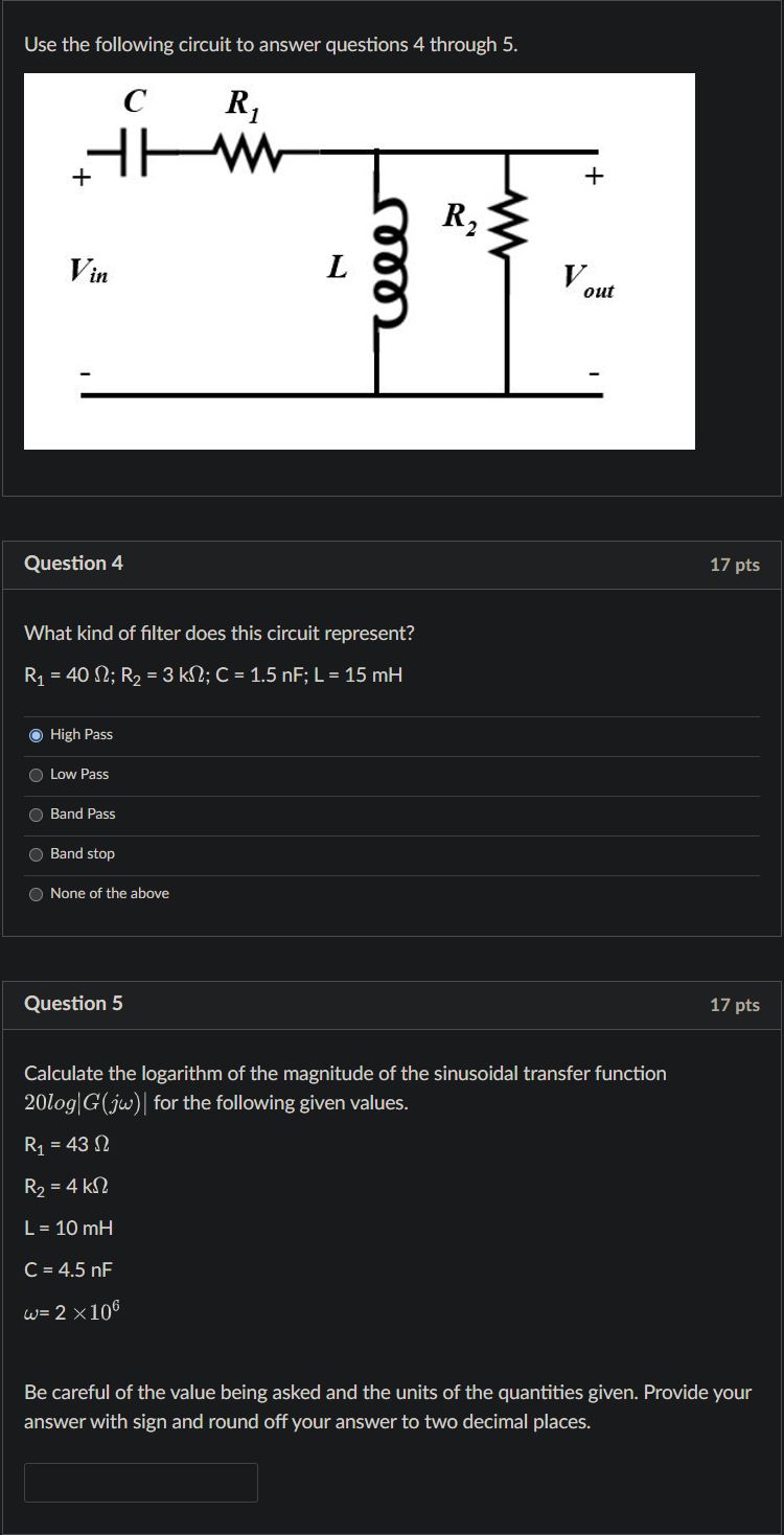 Solved Use the following circuit to answer questions 4 | Chegg.com