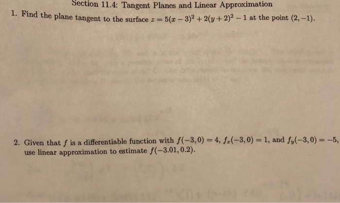 Solved Section 11.4: Tangent Planes and Linear Approximation | Chegg.com