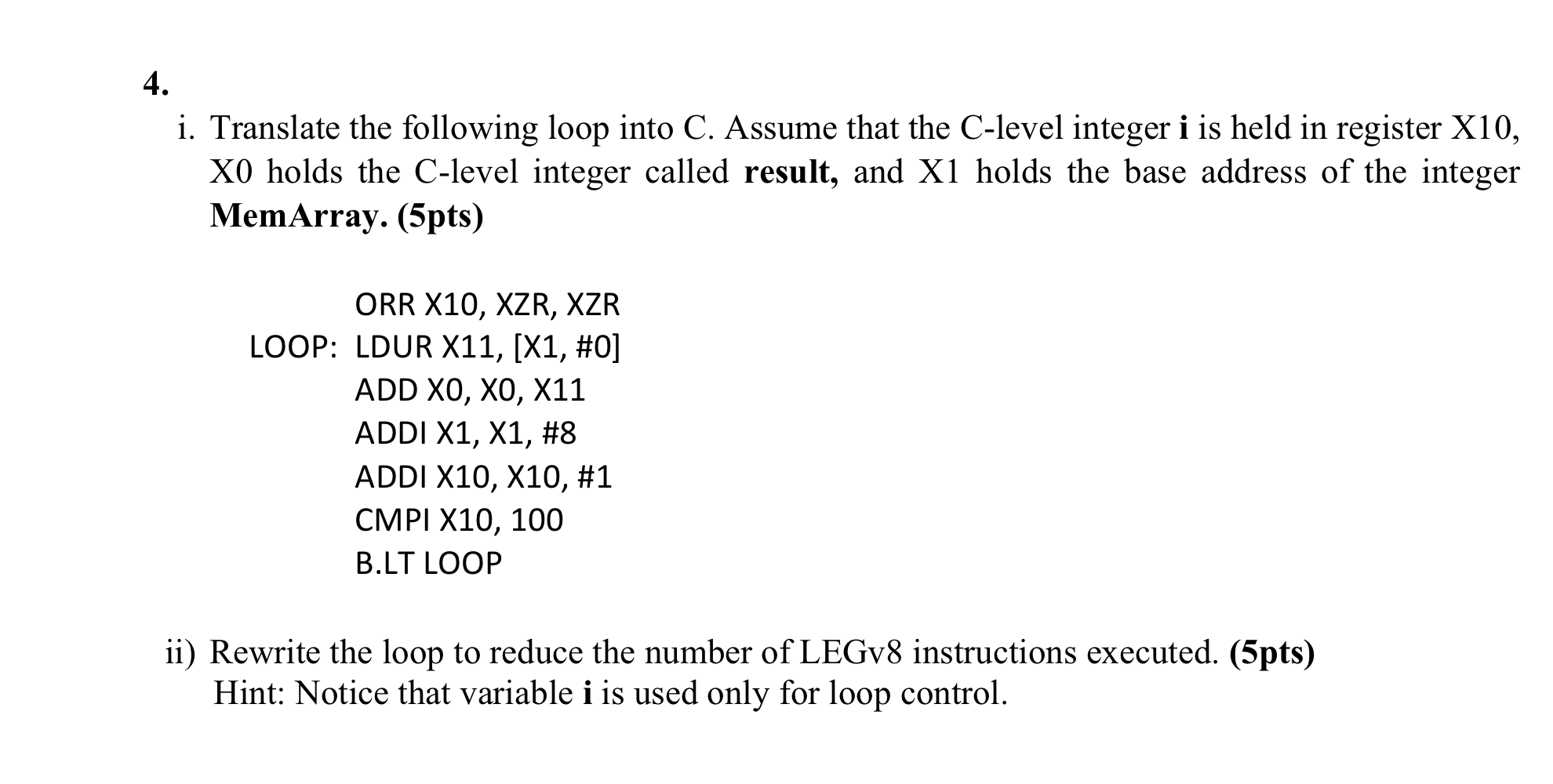 Solved i. Translate the following loop into C. Assume that | Chegg.com