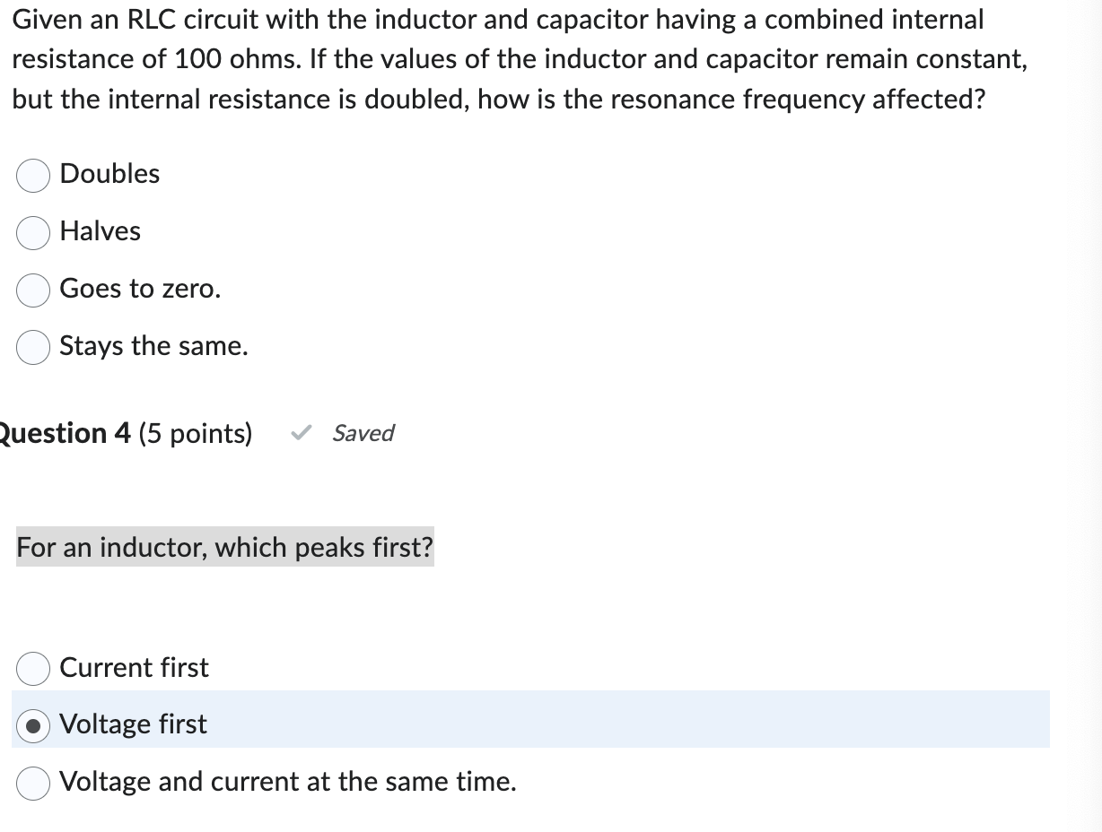 Solved Given an RLC circuit with the inductor and capacitor | Chegg.com