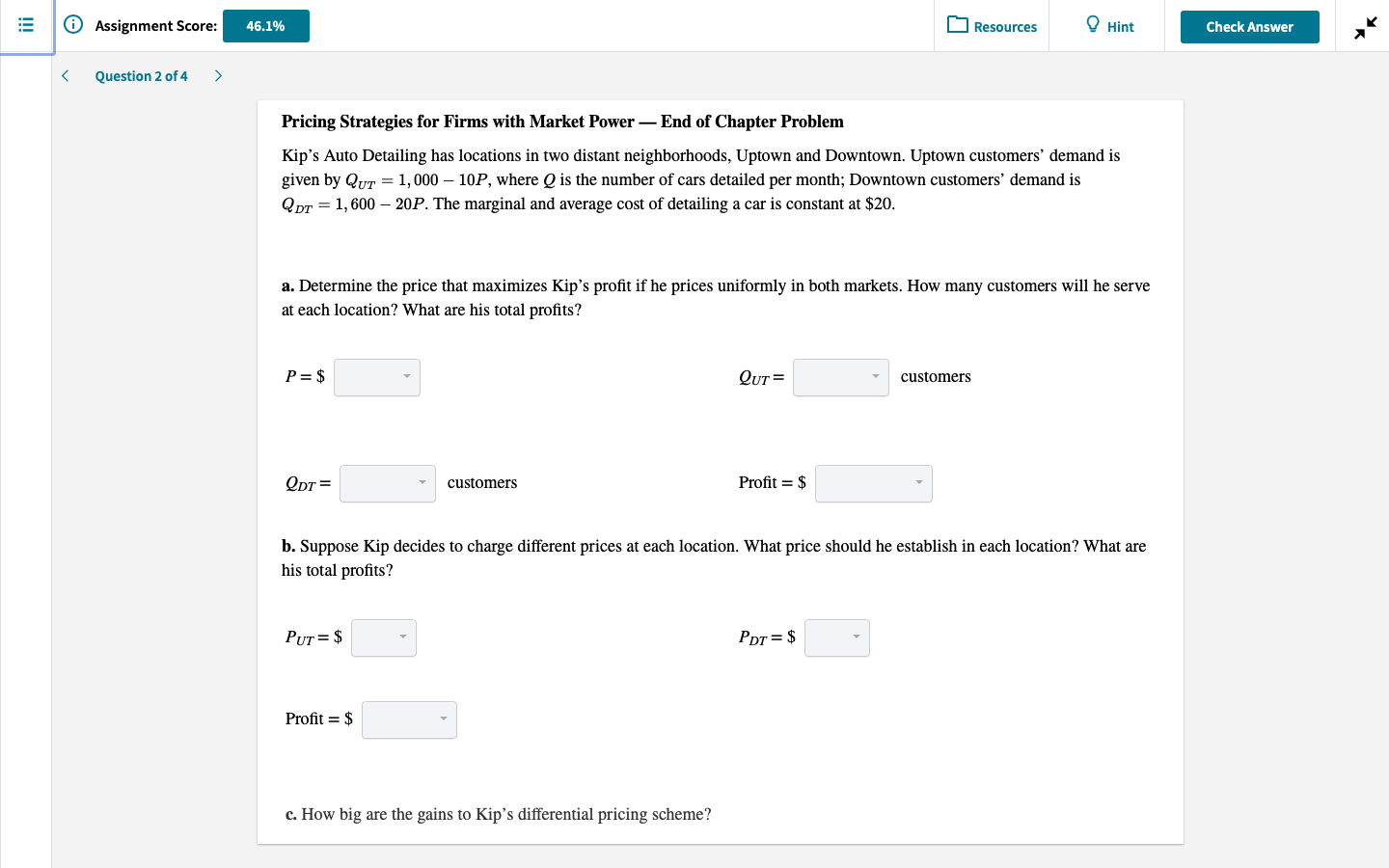 Solved Assignment Score: 46.1% Resources Hint Check Answer