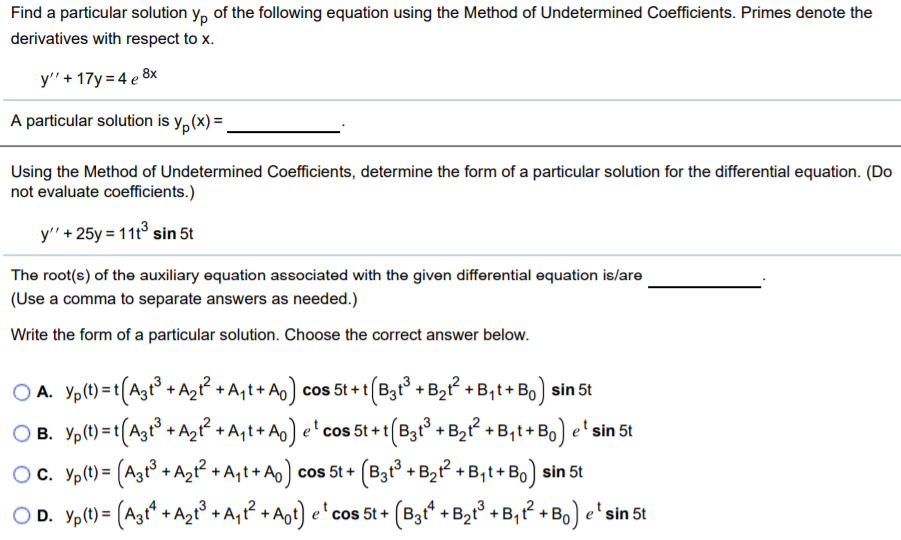 Solved Find a particular solution yp of the following | Chegg.com