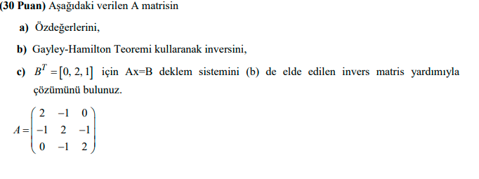 Solved The matrix A given below a) their eigenvalues, b) | Chegg.com