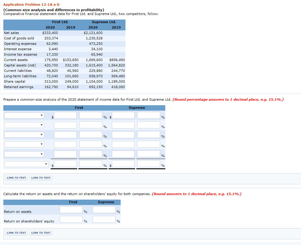 Solved Application Problem 12-1A a-b (Common-size analysis | Chegg.com