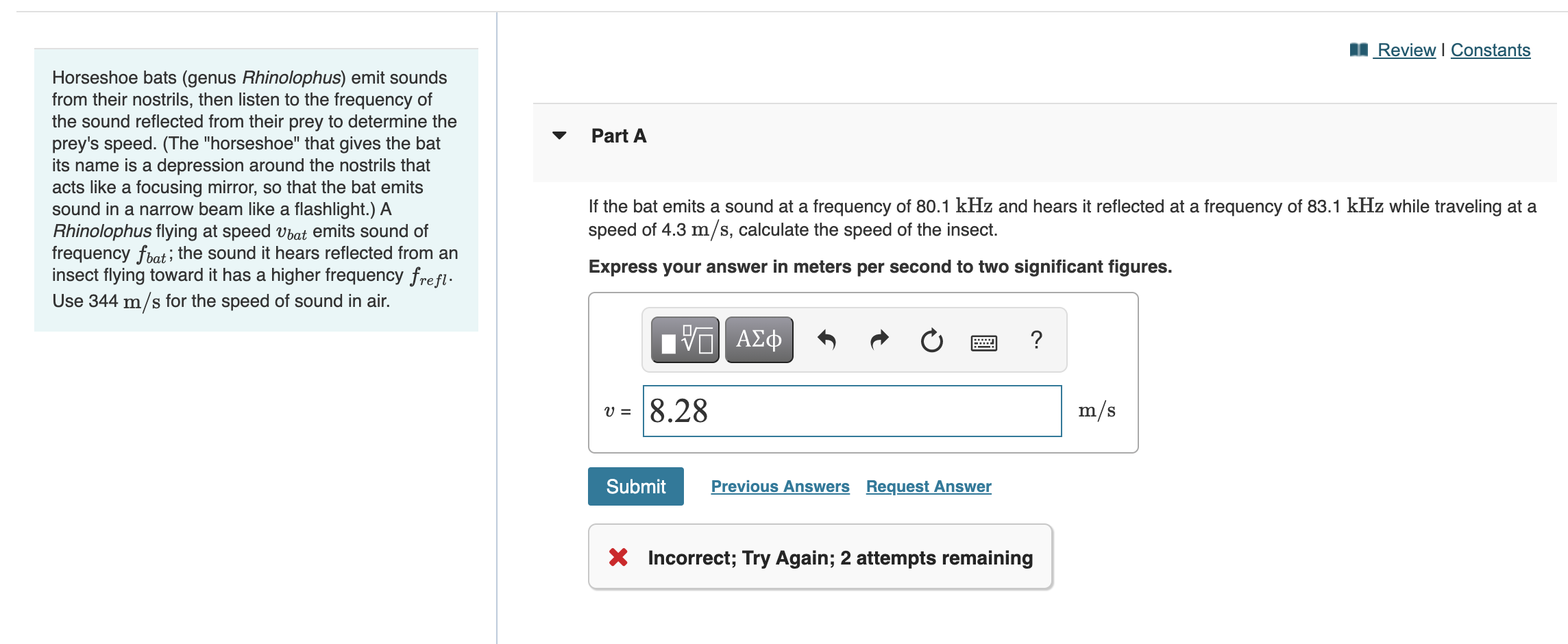 Solved A Review | Constants Part A Horseshoe bats (genus | Chegg.com