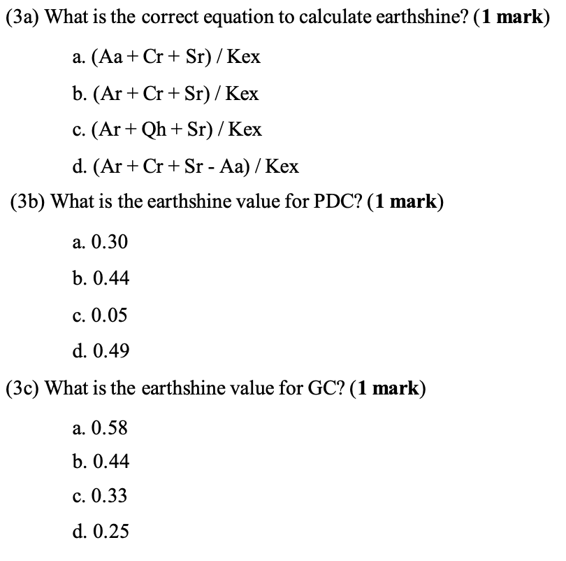 Solved (3a) What is the correct equation to calculate | Chegg.com