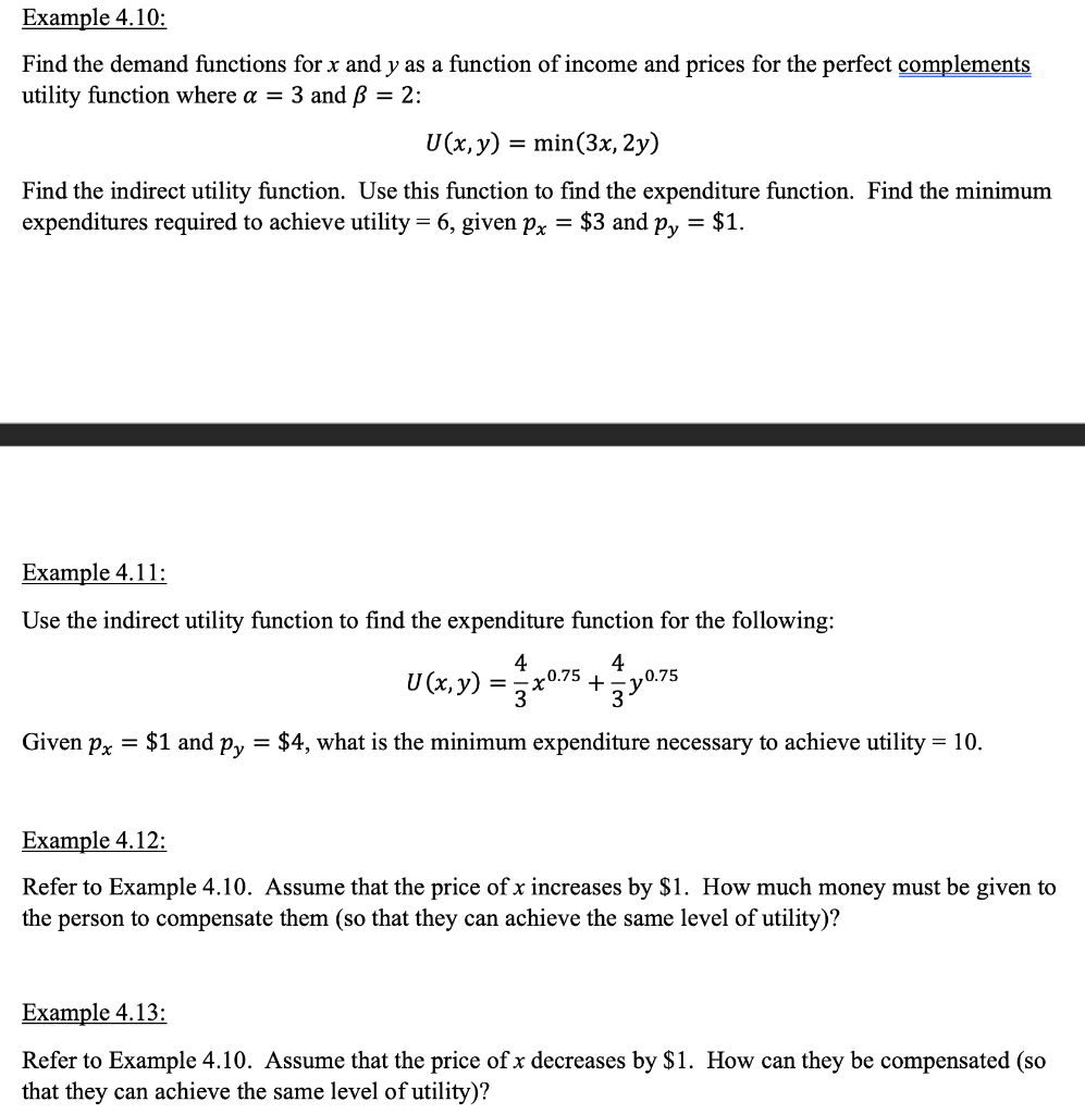 Example 4.10: Find the demand functions for x and y | Chegg.com