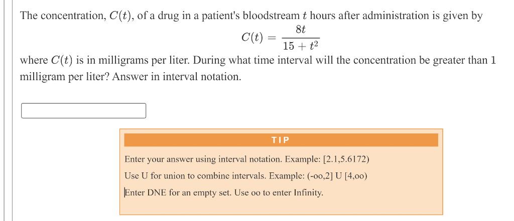 Solved C(t)=15+t28t where C(t) is in milligrams per liter. | Chegg.com