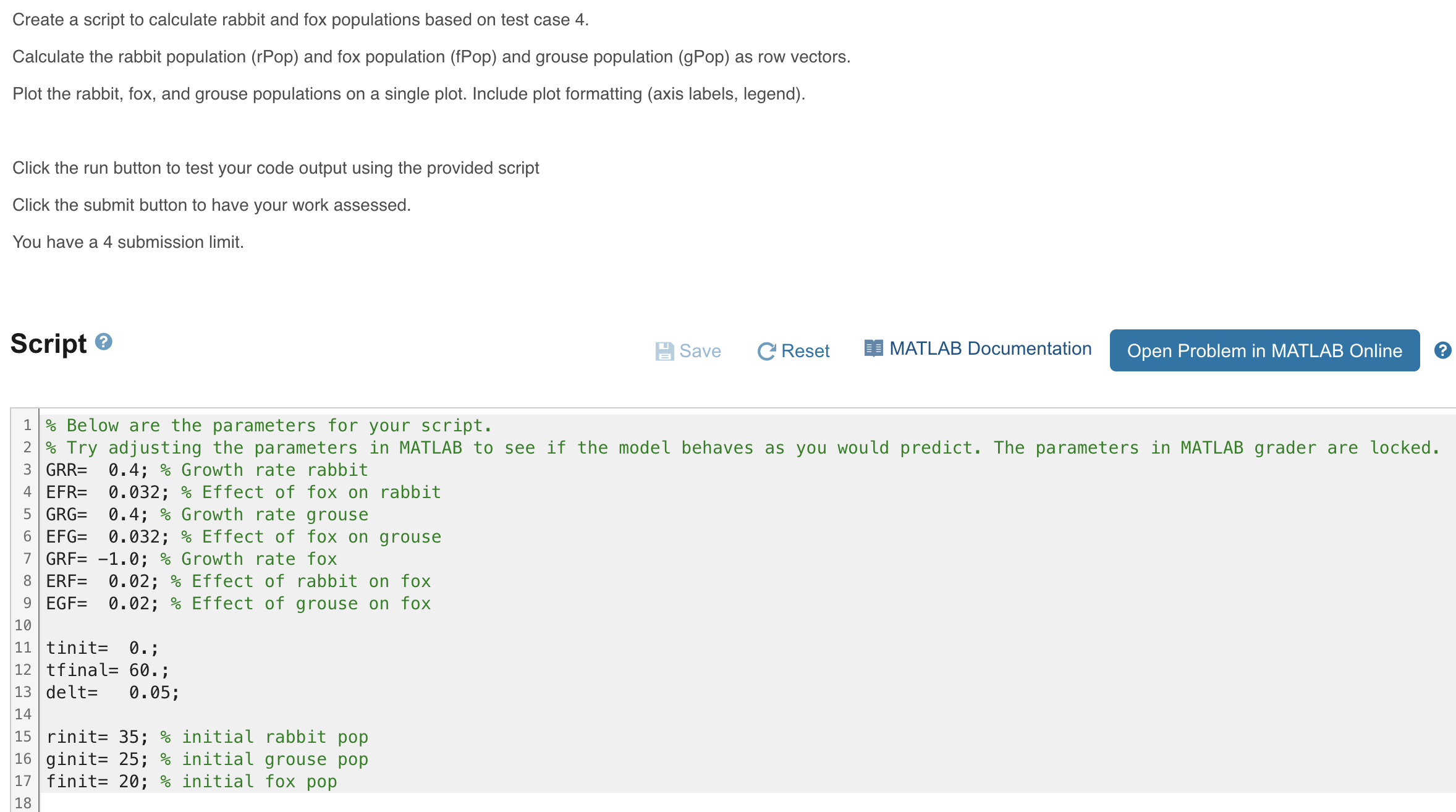 Solved Create a script to calculate rabbit and fox | Chegg.com