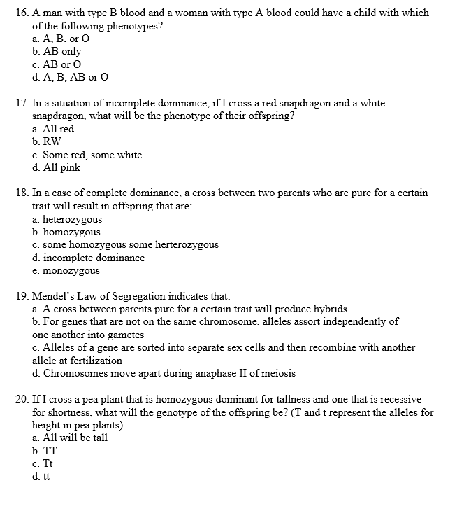 Solved Genetics & Heredity Sample Test Qus - Part 1 | Chegg.com
