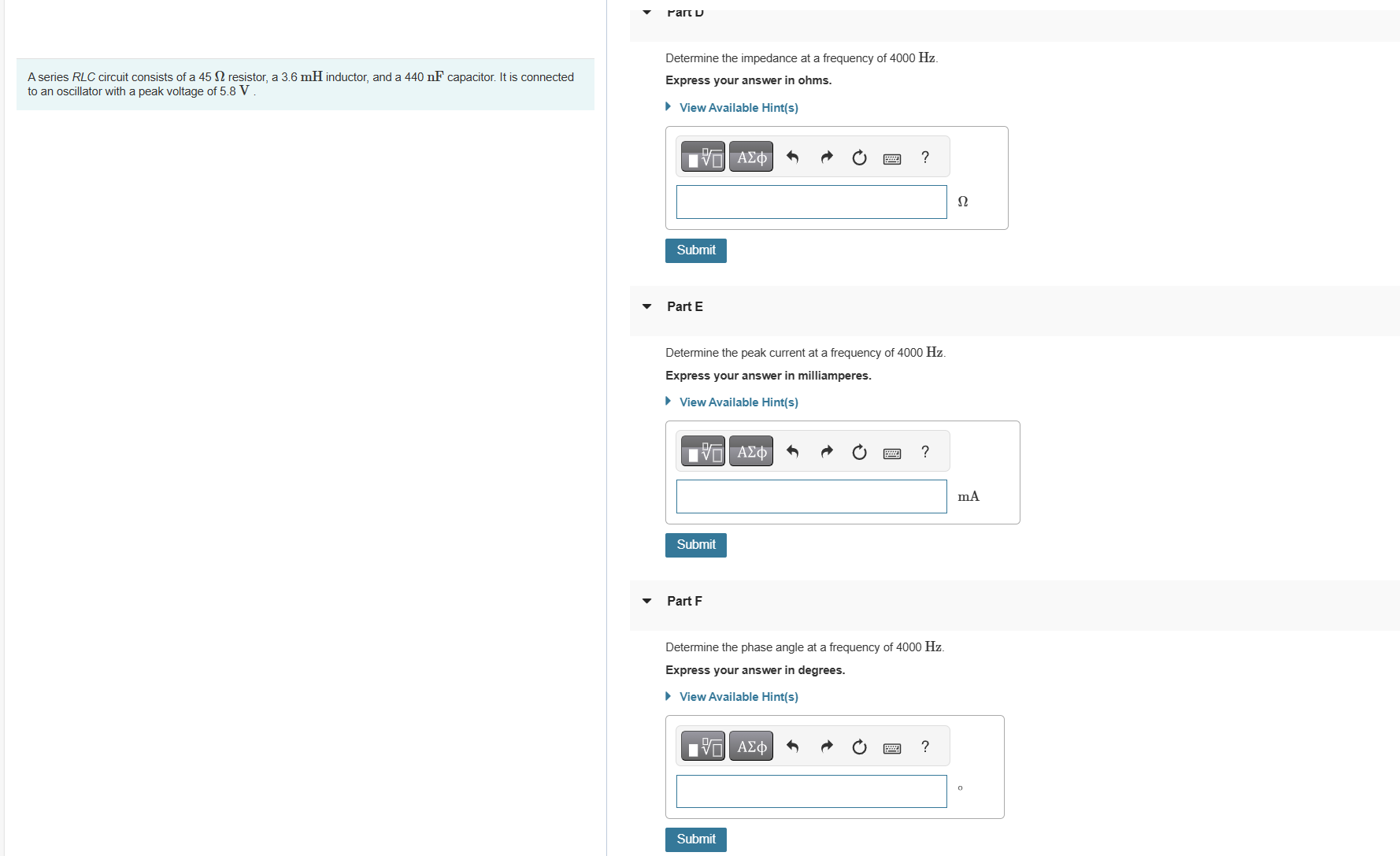 Solved rartuA series RLC ﻿circuit consists | Chegg.com