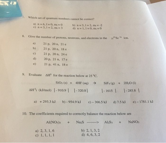 Solved .. Which set of quantum numbers cannot be correct? b) | Chegg.com