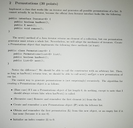 Solved 2 Permutations (30 points) Implement a class that | Chegg.com
