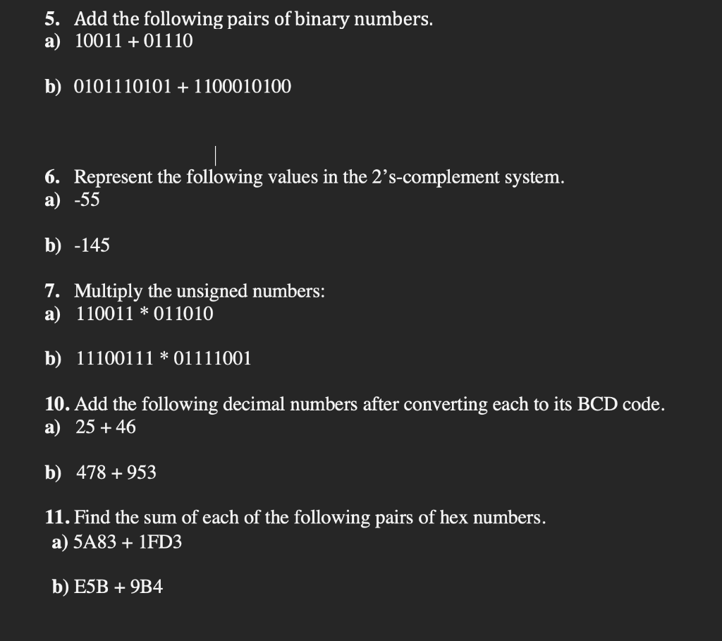 Solved 5. Add the following pairs of binary numbers. a) | Chegg.com