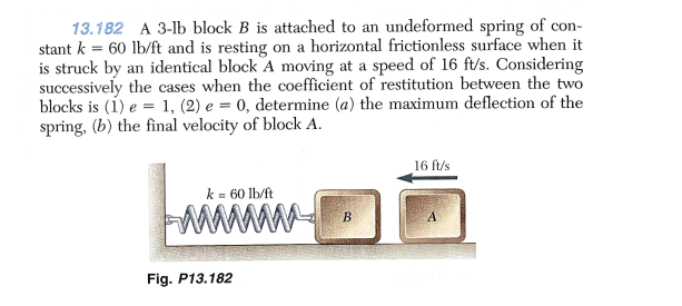 Solved 13.182 A 3-lb block B is attached to an undeformed | Chegg.com