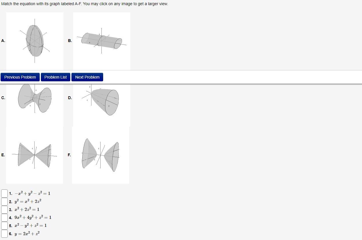 Solved Match the equation with its graph labeled A−F. You | Chegg.com