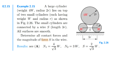 Solved E2.15 Example 2.15 A large cylinder (weight 4W, | Chegg.com