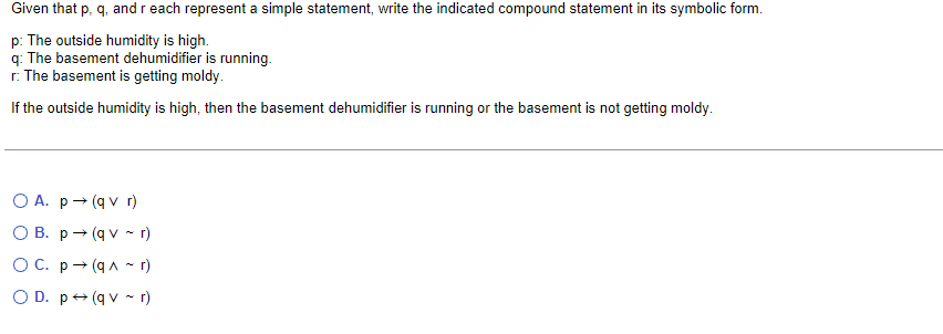 Solved Given that p,q, and r each represent a simple | Chegg.com