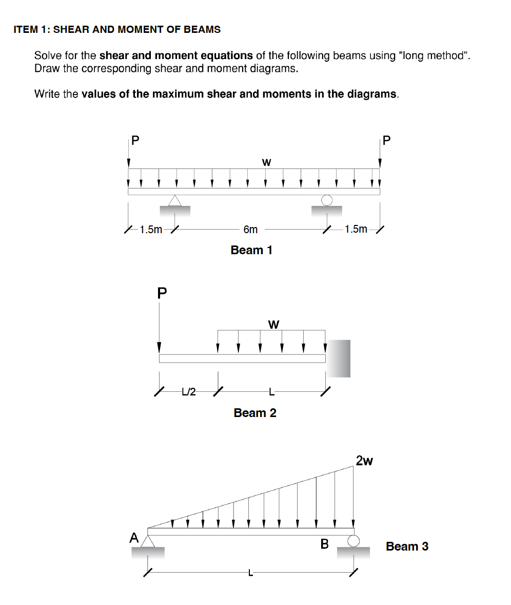 Solved ITEM 1: SHEAR AND MOMENT OF BEAMS Solve for the shear | Chegg.com