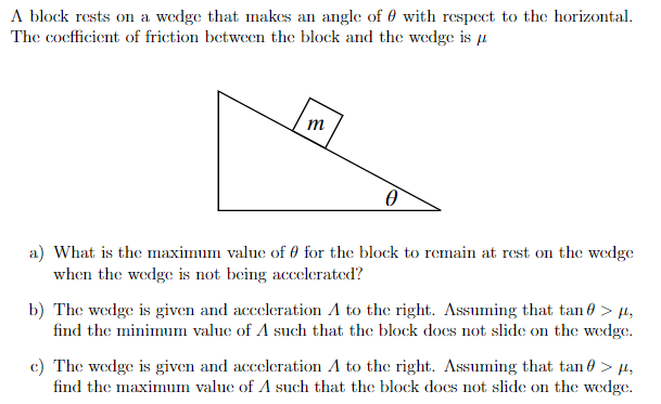Solved A block rests on a wedge that makes an angle of 0 | Chegg.com