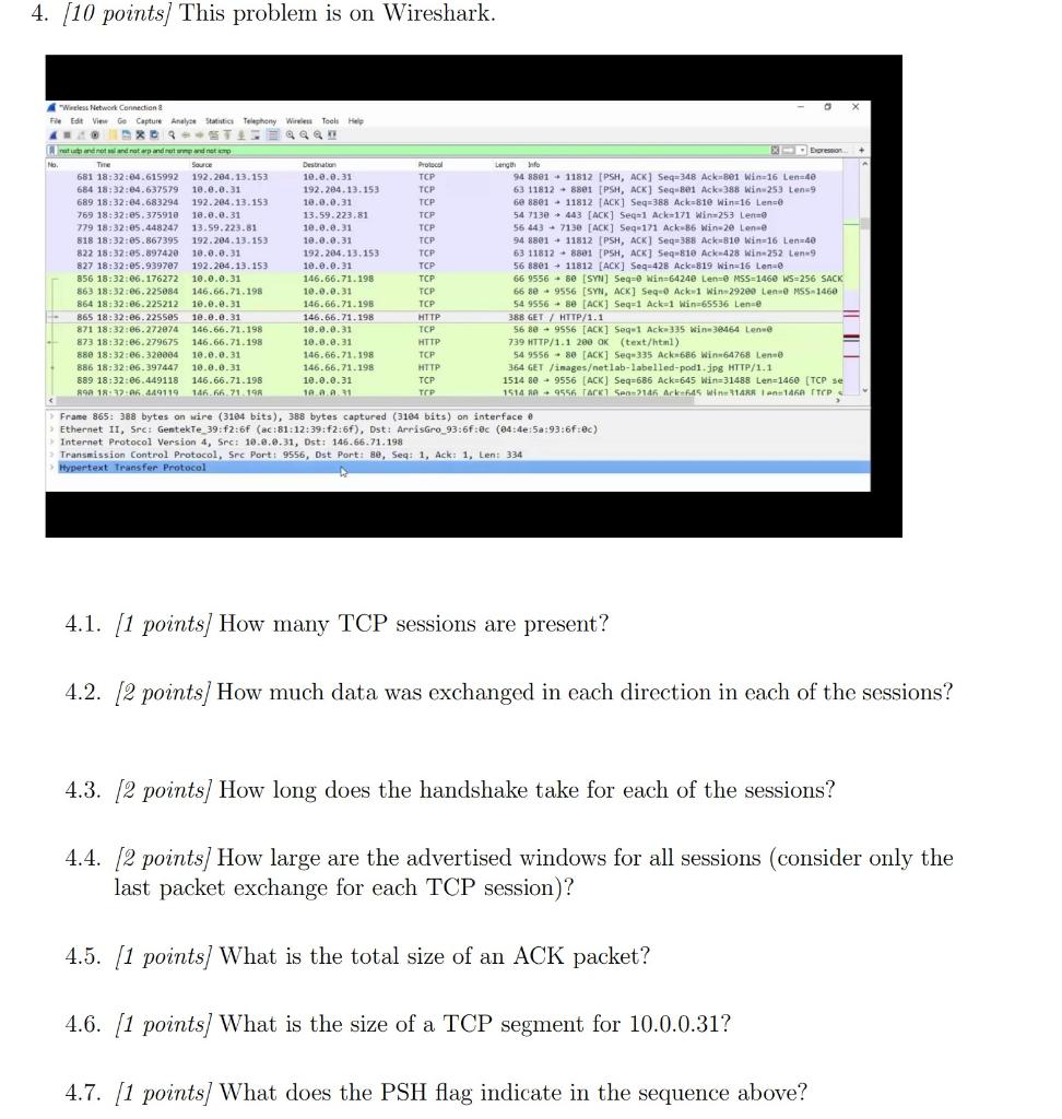 Solved 4.1. [1 points] How many TCP sessions are present? | Chegg.com