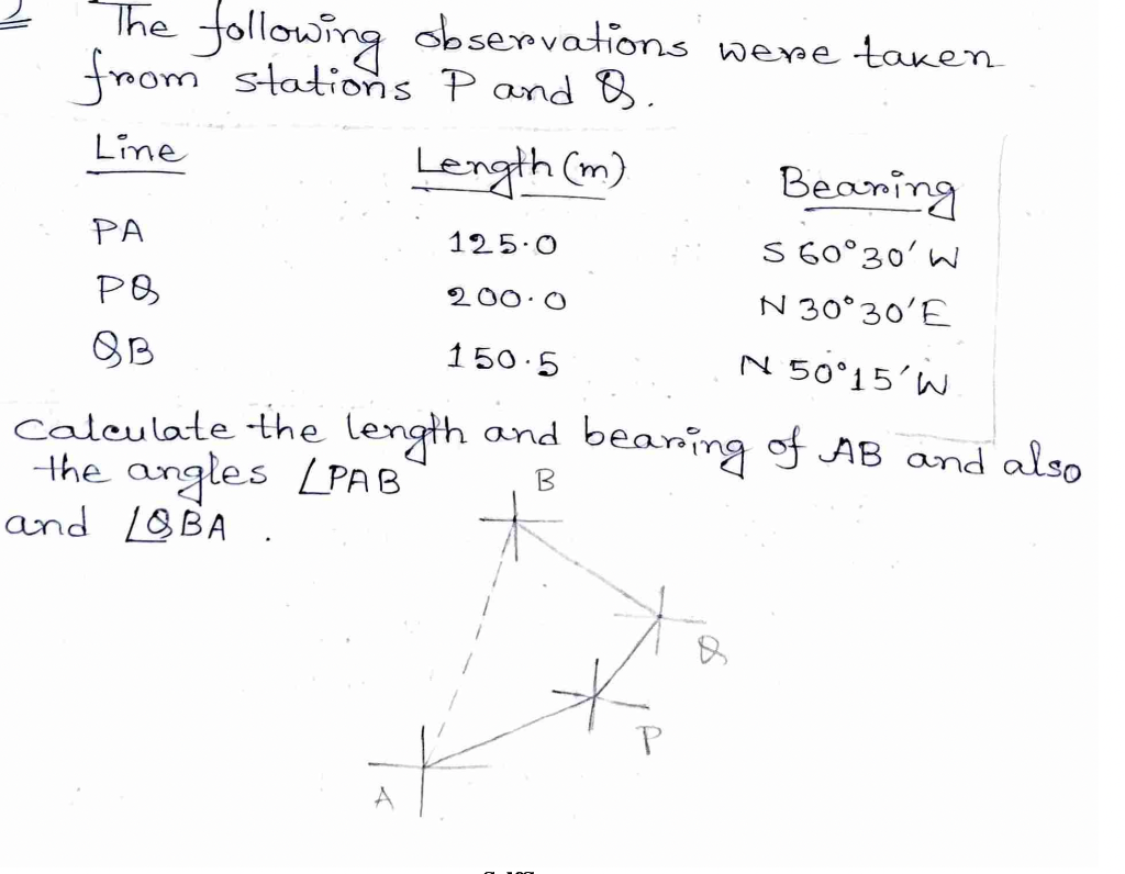 Solved The following observations were taken from stations P | Chegg.com