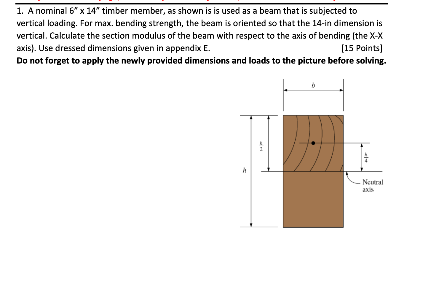 Solved A nominal 6" ×14'' ﻿timber member, as shown is is | Chegg.com