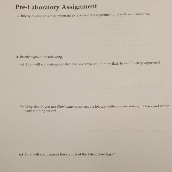 Pre-Laboratory Assignment 1. Briefly explain why it | Chegg.com