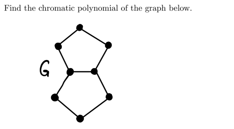 Solved Find the chromatic polynomial of the graph below. G | Chegg.com