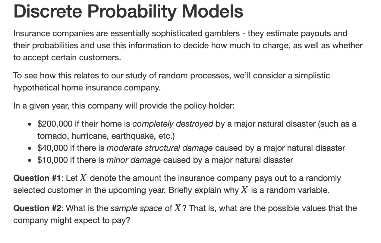 Solved Discrete Probability Models Insurance companies are | Chegg.com