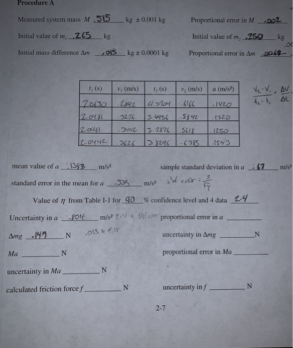 Solved Procedure A Measured system mass M Initial value of | Chegg.com