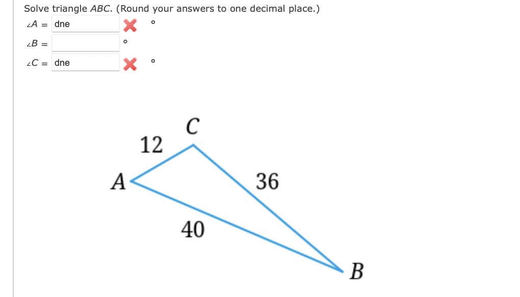 Solved Solve triangle ABC. (Round your answers to one | Chegg.com