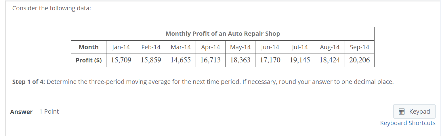 Solved Step 2 of 4: Determine the three-period weighted | Chegg.com