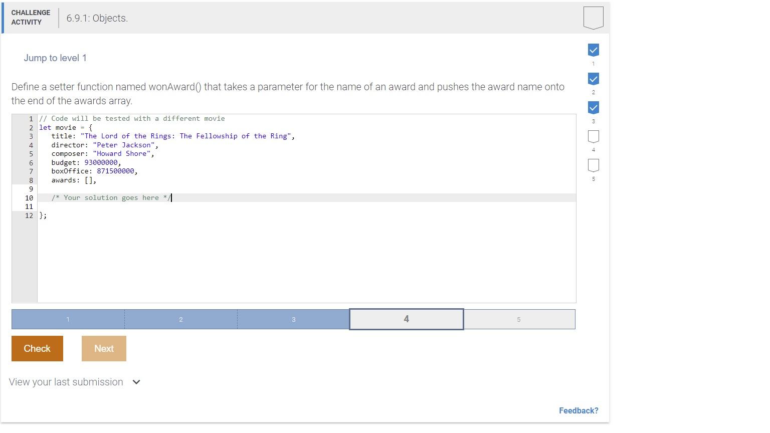 Solved CHALLENGE 6.9.1: Objects. ACTIVITY Jump to level 1 1 | Chegg.com