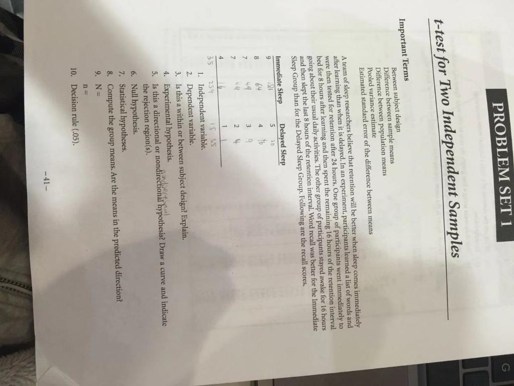 Solved PROBLEM SET 1 t-test for Two Independent Samples | Chegg.com