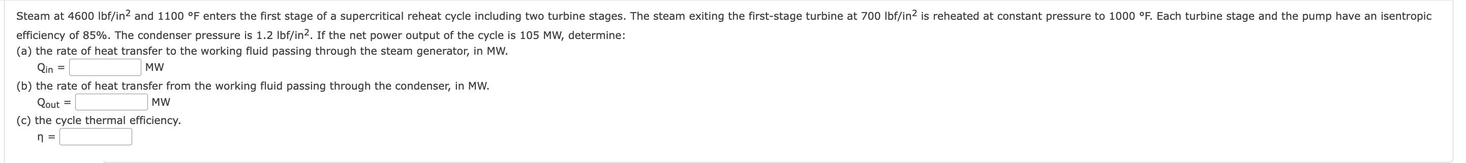 Solved efficiency of 85%. ﻿The condenser pressure | Chegg.com